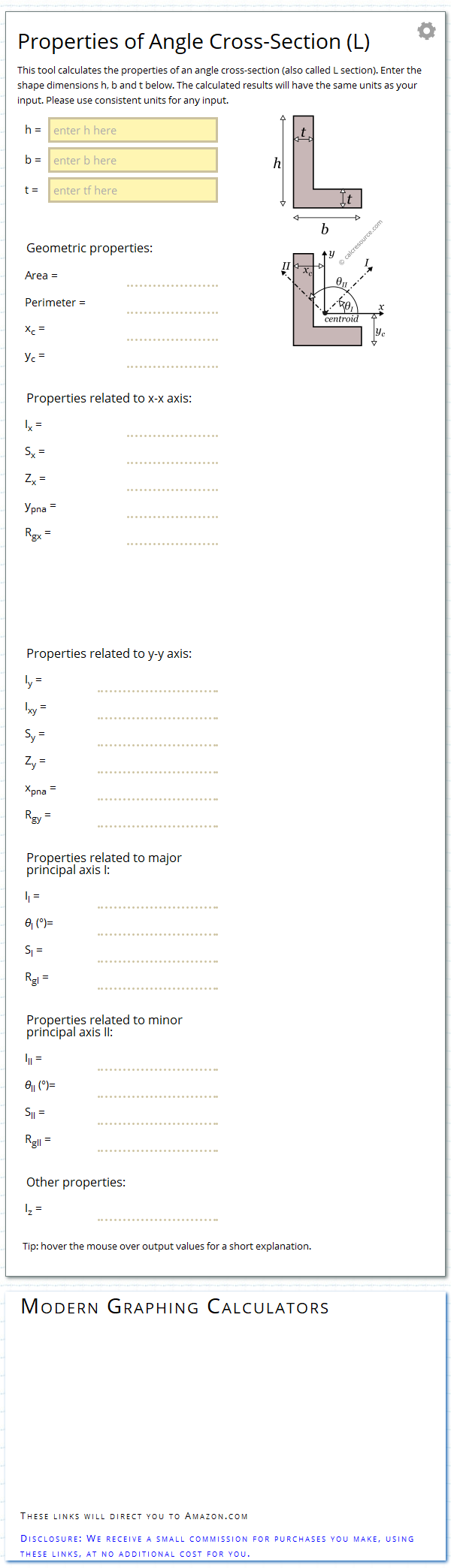 Properties of angle cross-section (L) - calcresource