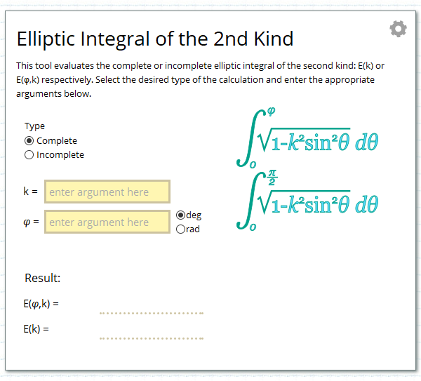 Evaluation of the Elliptic Integral of the Second Kind - calcresource