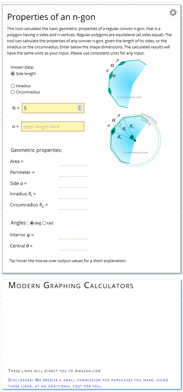 Geometric properties of regular n-gon - calcresource